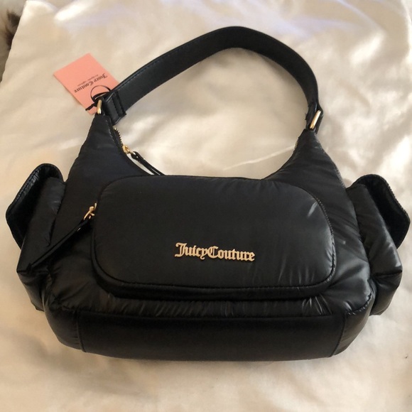 Juicy Couture | Bags | Juicy Couture Liquorice Black Nylon Timeless Hobo Shoulder Puffy Bag Nwt ...